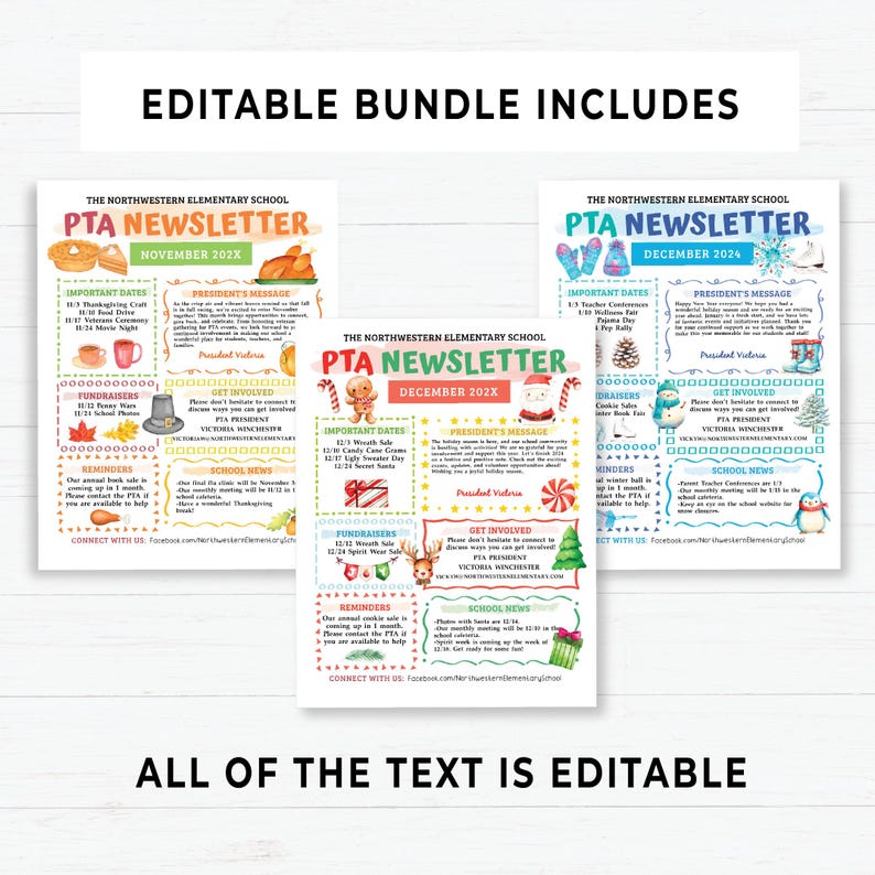 Editable PTO PTA 12 Months of Newsletter Templates, Entire School Year ...