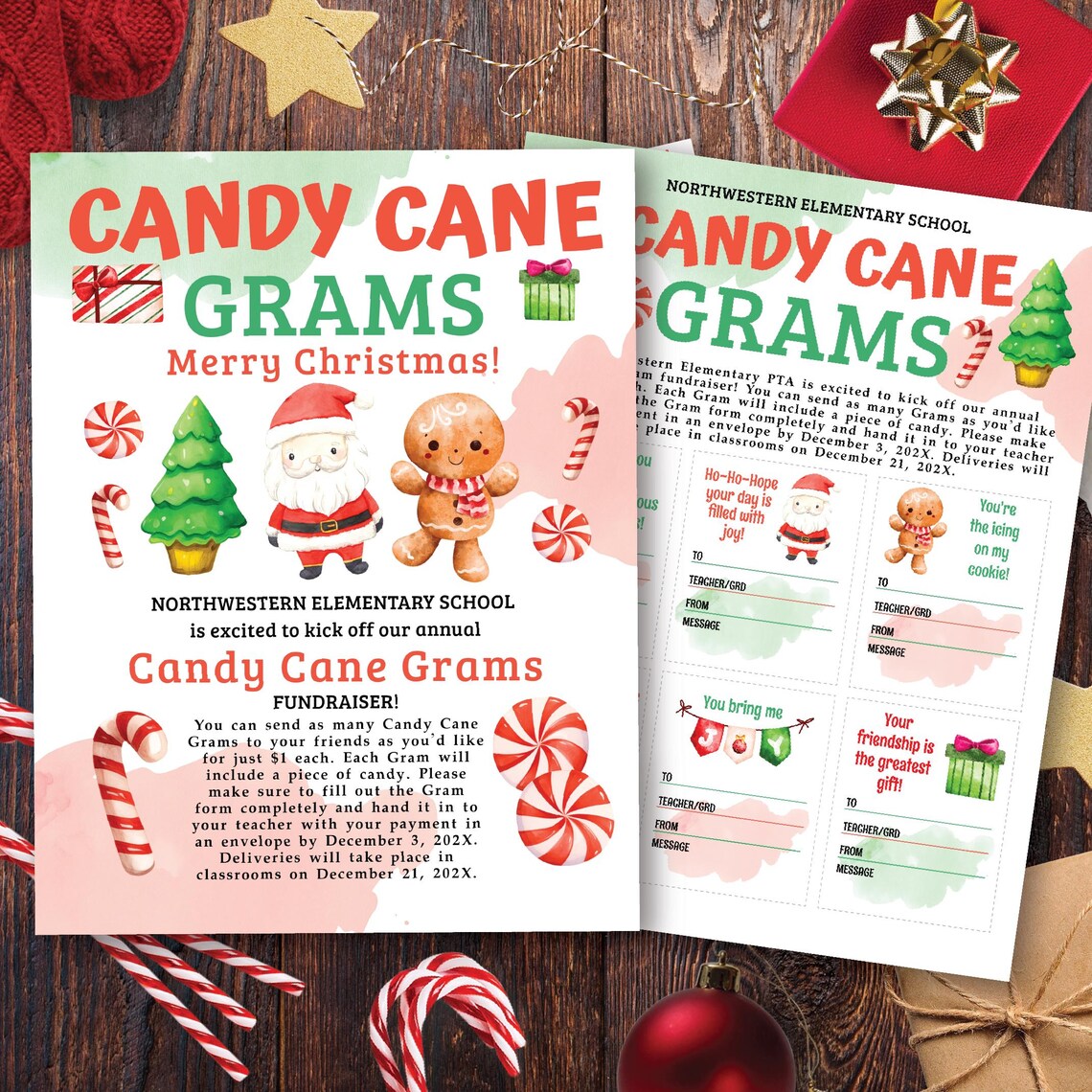 Editable Candy Cane Gram Flyer, Christmas Candy Gram, Christmas Gram ...