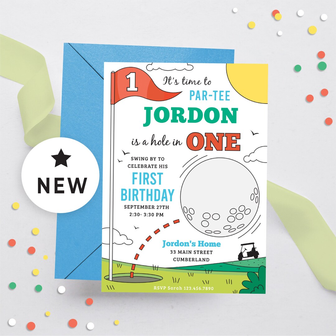 Editable Boy Golf First Birthday Invitation, Boy Golf Party Invite ...