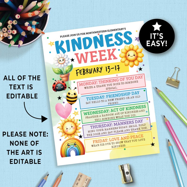 Editable Kindness Spirit Week Flyer, Random Acts of Kindness School ...
