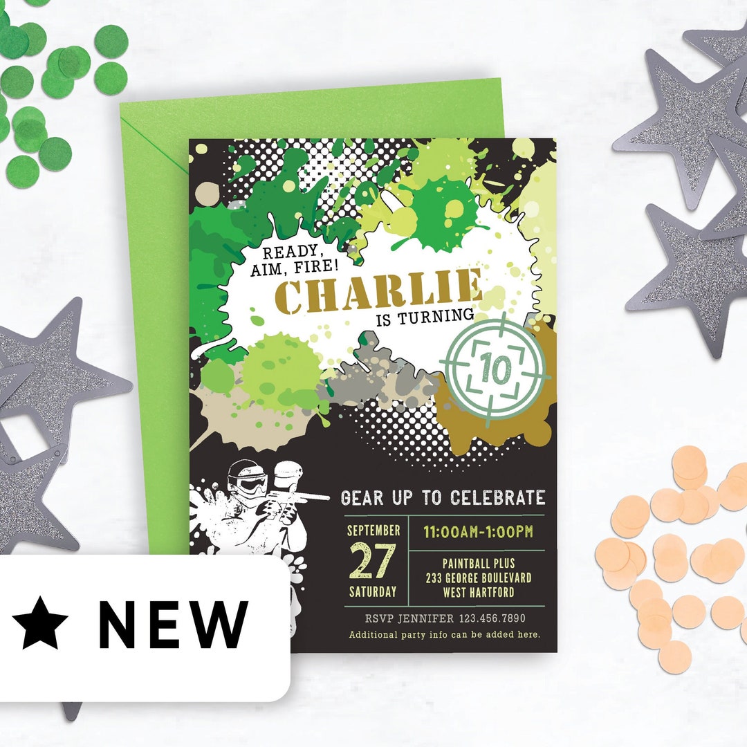 Editable Paintball Party Invitation, Paintball Birthday Invitations ...