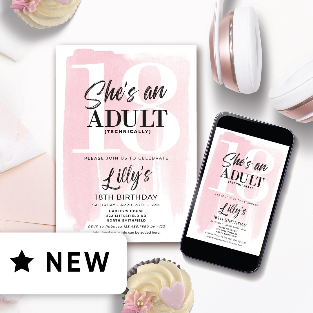 Editable 18th Birthday Party Invitation Template Girls, Pink & White ...