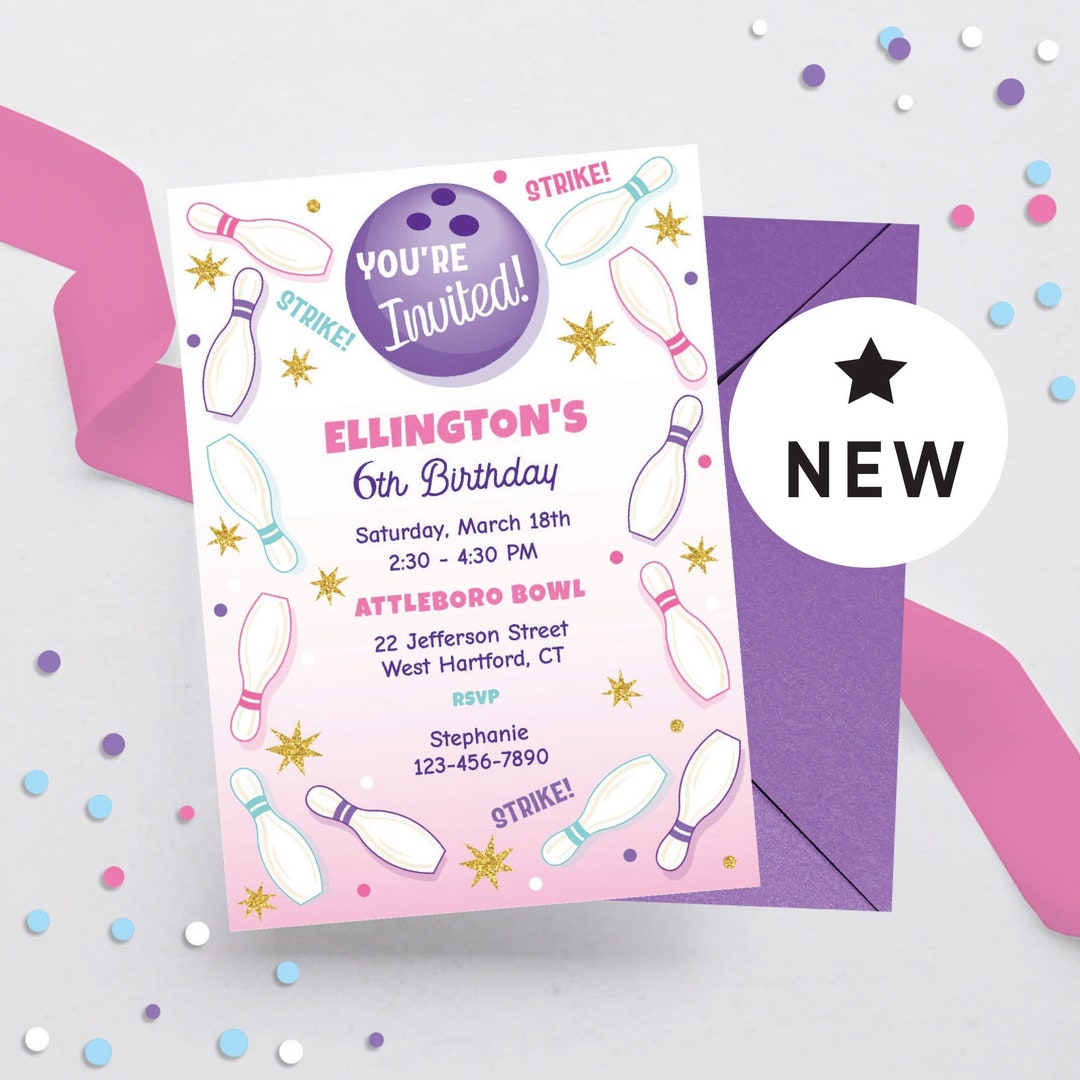 Editable Bowling Birthday Invitation Girl Download, Strike up Some Fun ...