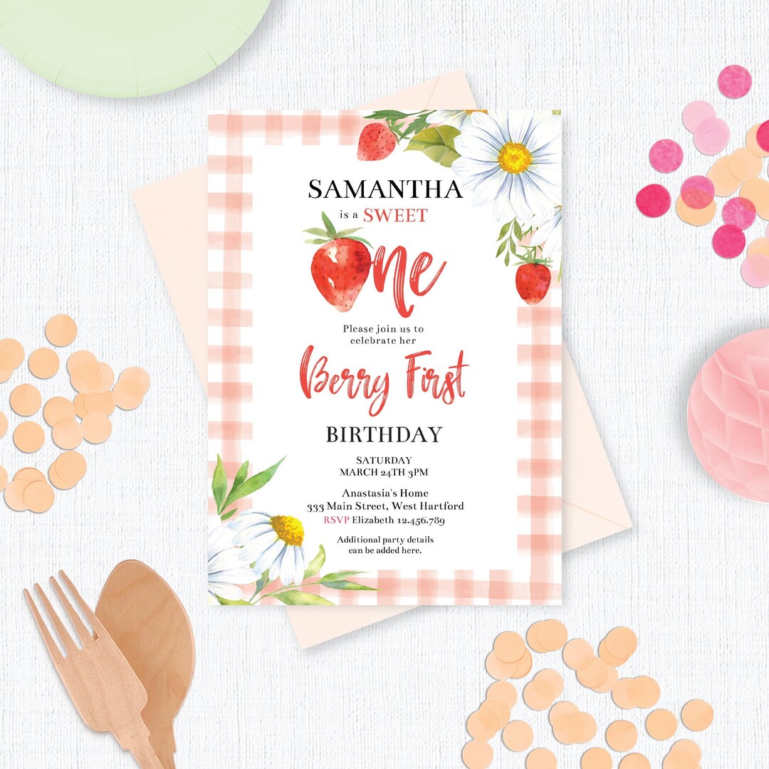 Editable Berry First Birthday Invitation Digital, Berry 1st Birthday ...