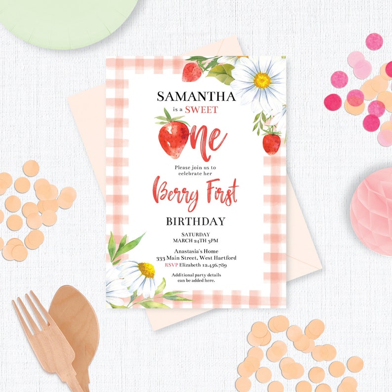 Editable Berry First Birthday Invitation Digital Berry 1st - Etsy