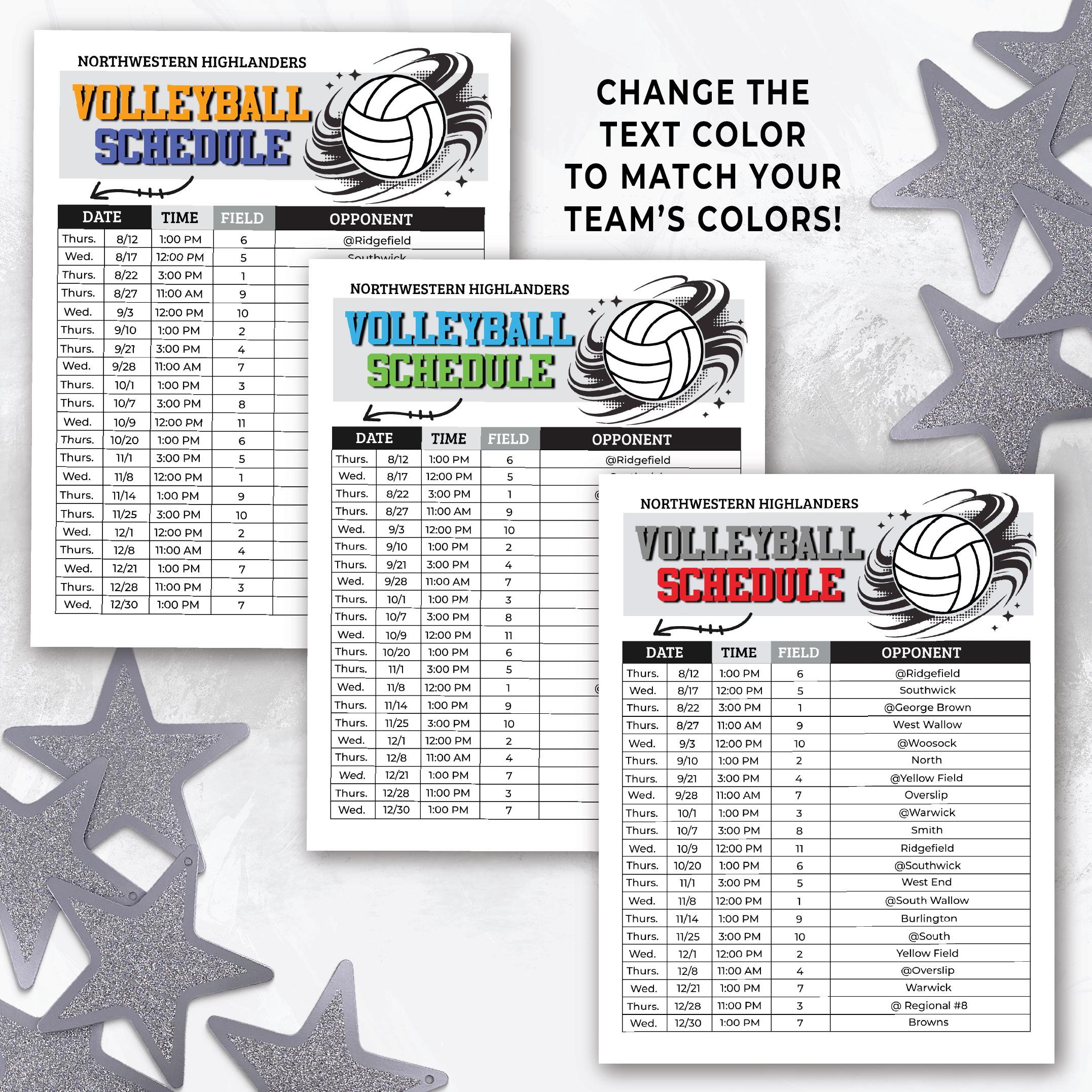 Editable Volleyball Schedule Template Volleyball Calendar Sports ...