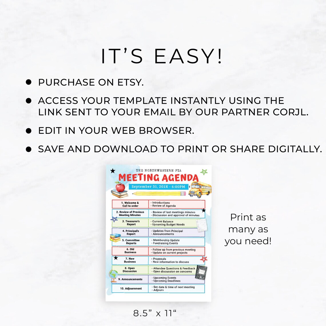 Editable PTO PTA Meeting Agenda Template Flyer 299HL - Etsy