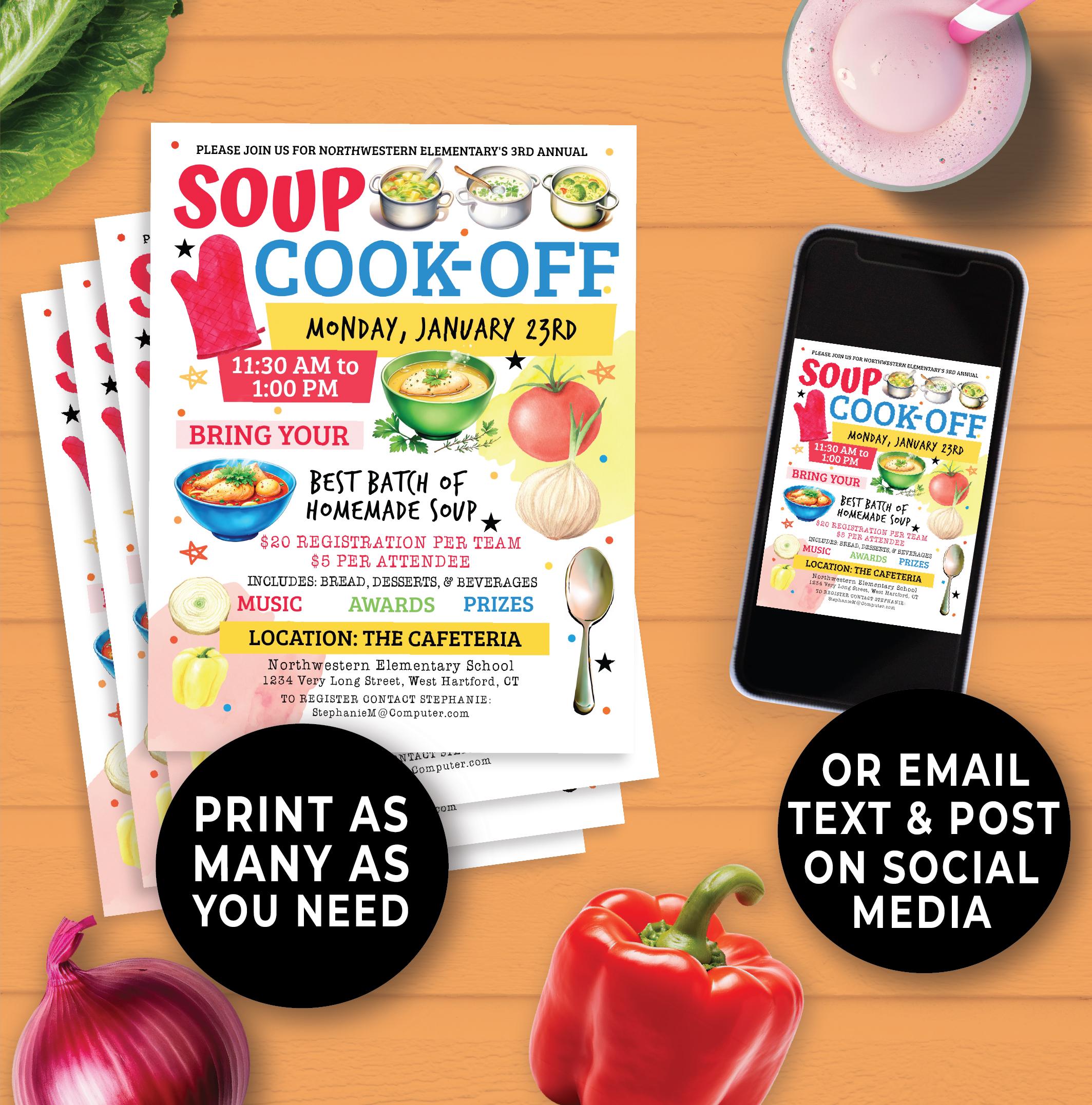 Editable Soup Cook-off Flyer, Soup Potluck Cookoff Invitation, Annual ...