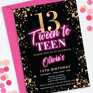 Editable Tween to Teen Invitation for 13th Birthday Girl, Party Idea 13 ...