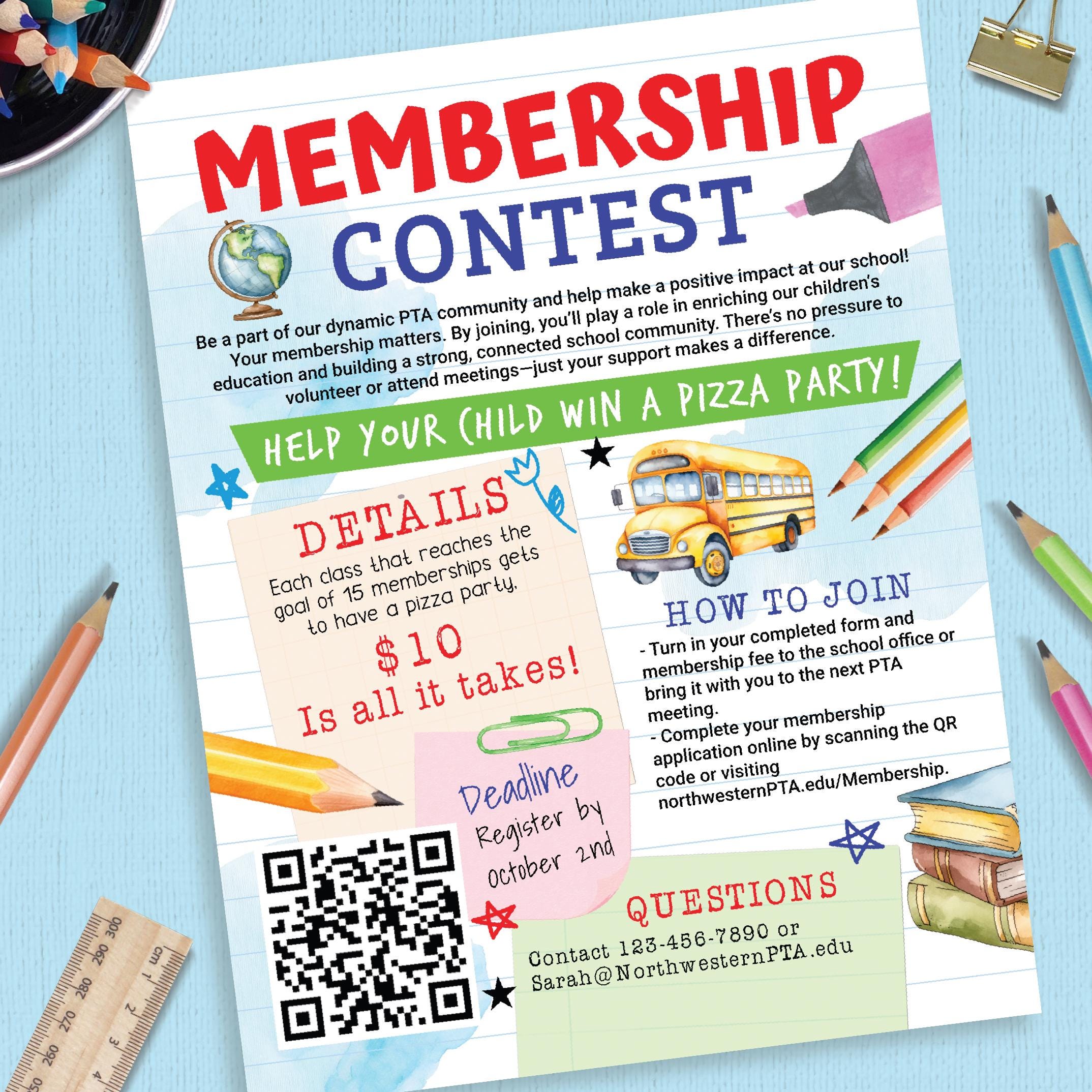 Editable PTO PTA Membership Contest Flyer, PTA Membership Drive Form ...