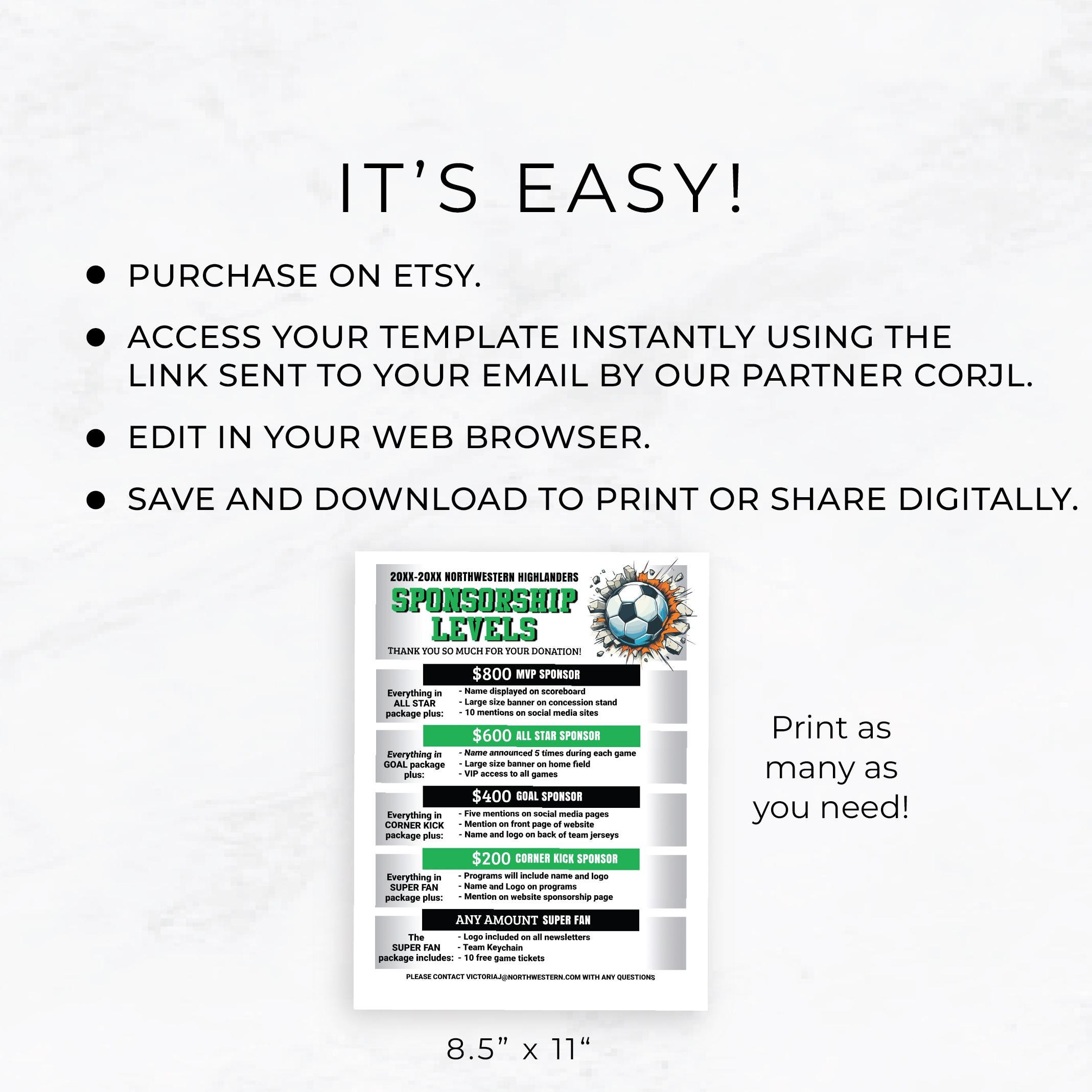 Editable Soccer Sponsorship Levels Form Template, Sponsor My Season ...