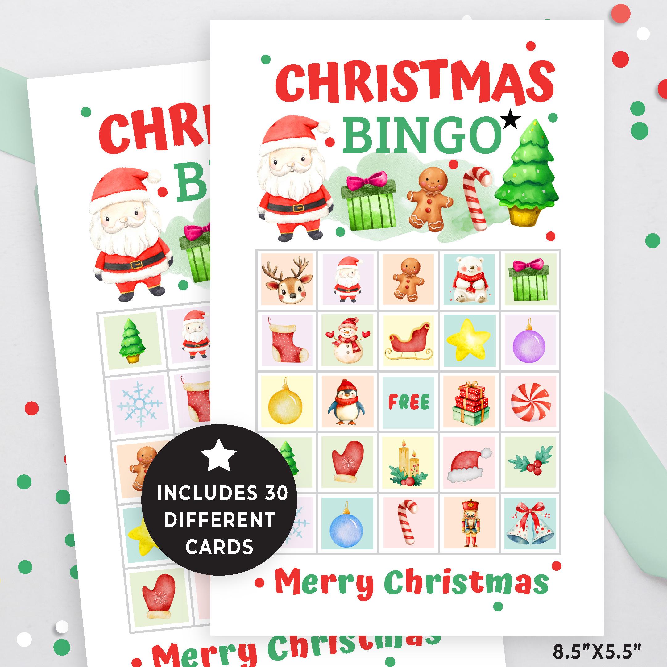 Printable Christmas Bingo Cards Set Adult, Kid, or Preschool, Christmas ...