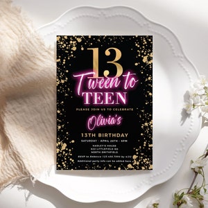 Editable Tween to Teen Invitation for 13th Birthday Girl, Party Idea 13 ...