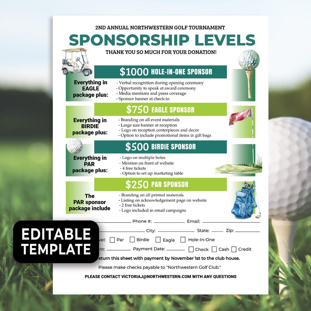 Editable Golf Tournament Sponsorship Levels Template, Golf Fundraiser ...
