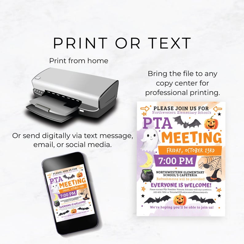 Editable PTO PTA October Meeting Flyer, Meeting Reminder Invitation ...