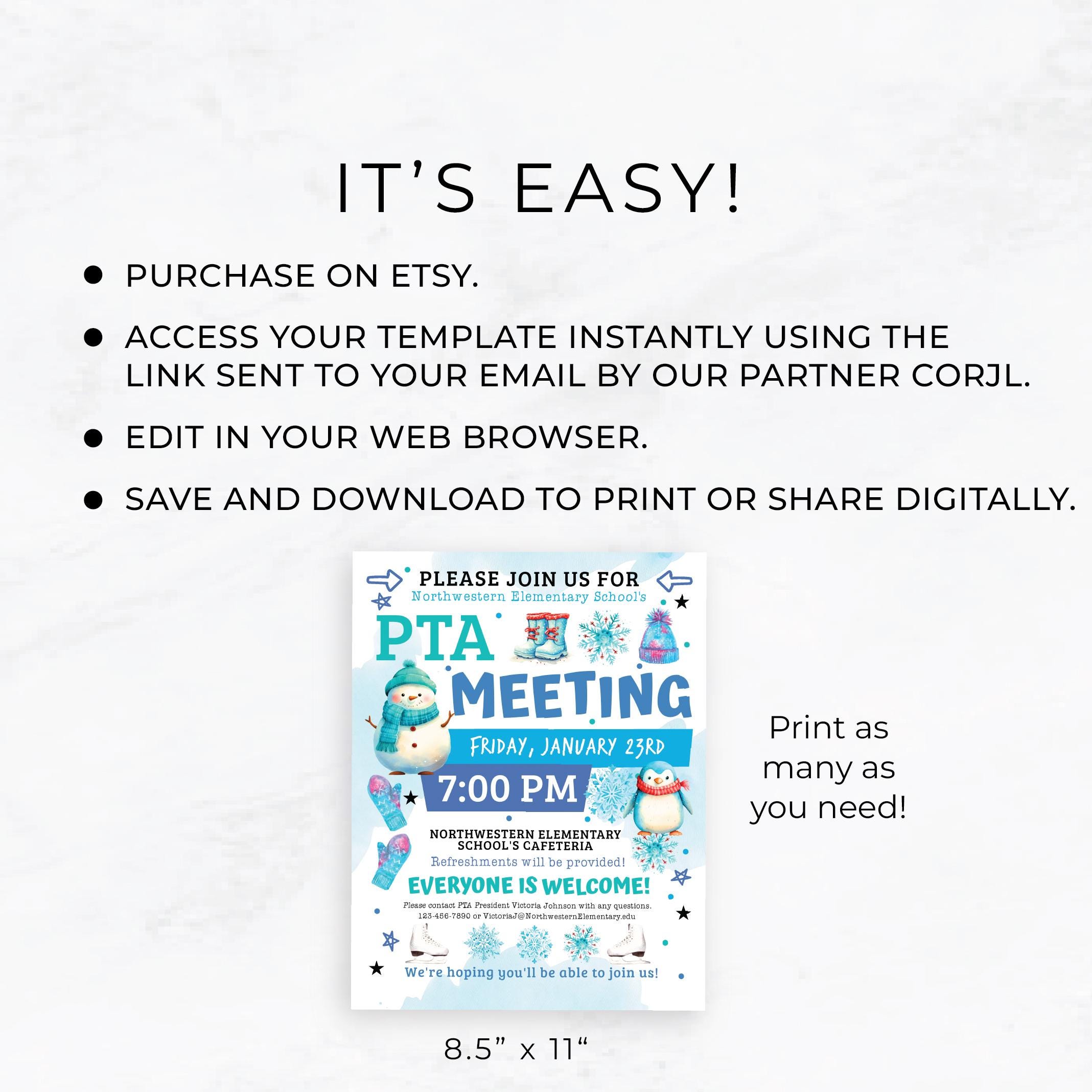 Editable PTO PTA January Meeting Flyer, Meeting Reminder Invitation ...