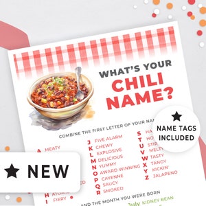 What's Your Chili Name Game With Name Tags, Funny Chili Cook off ...