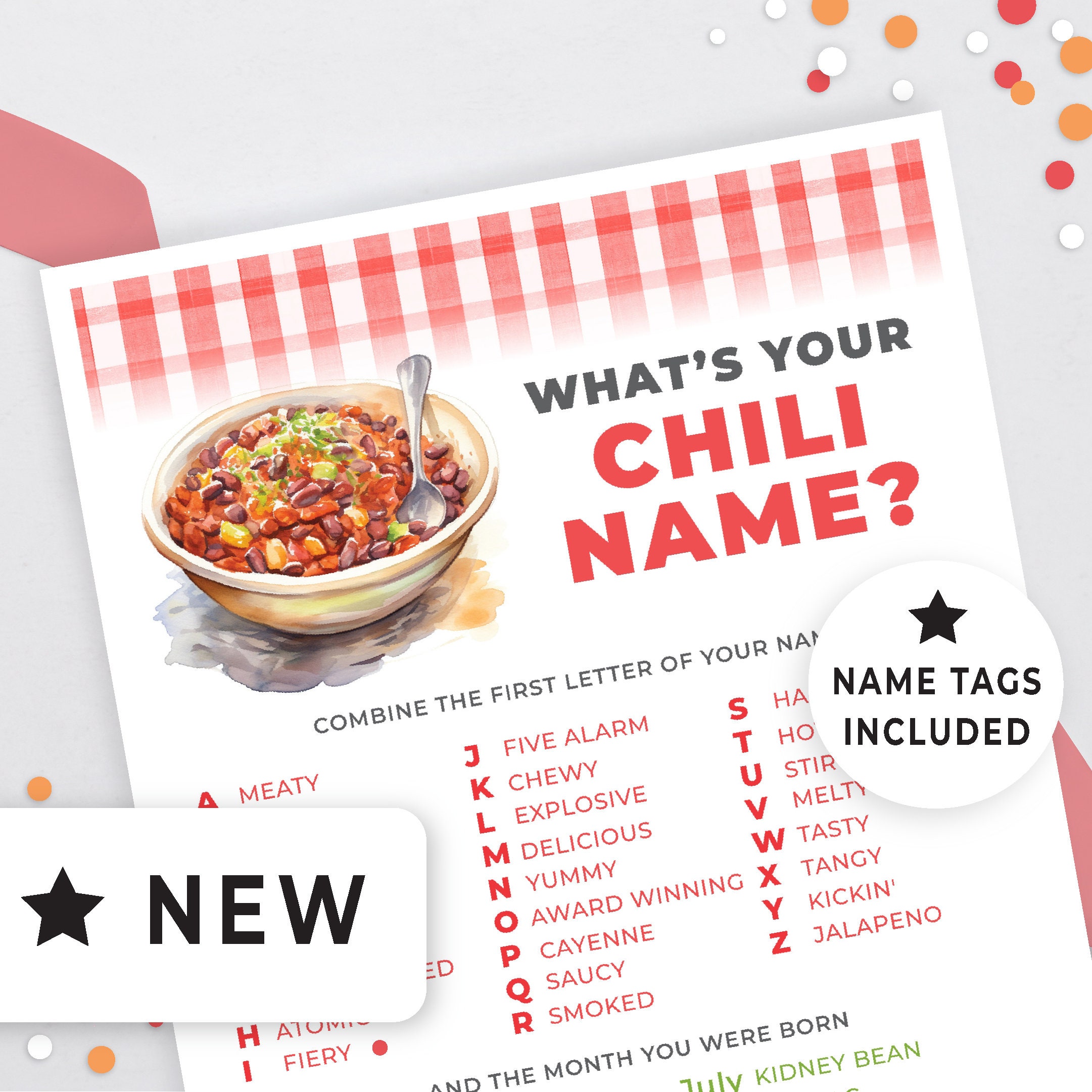 What's Your Chili Name Game With Name Tags, Funny Chili Cook off ...