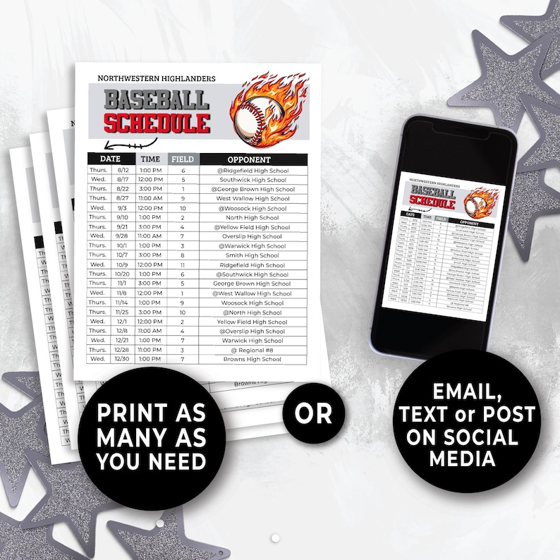 Editable Baseball Schedule Template, Baseball Calendar, Sports Schedule ...