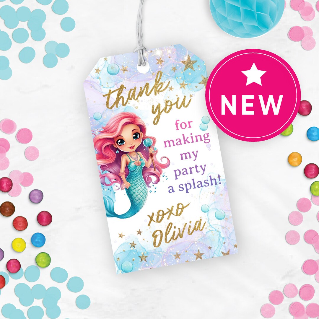 Editable Mermaid Favor Tag, Mermaid Birthday Party Tag, Decorations ...
