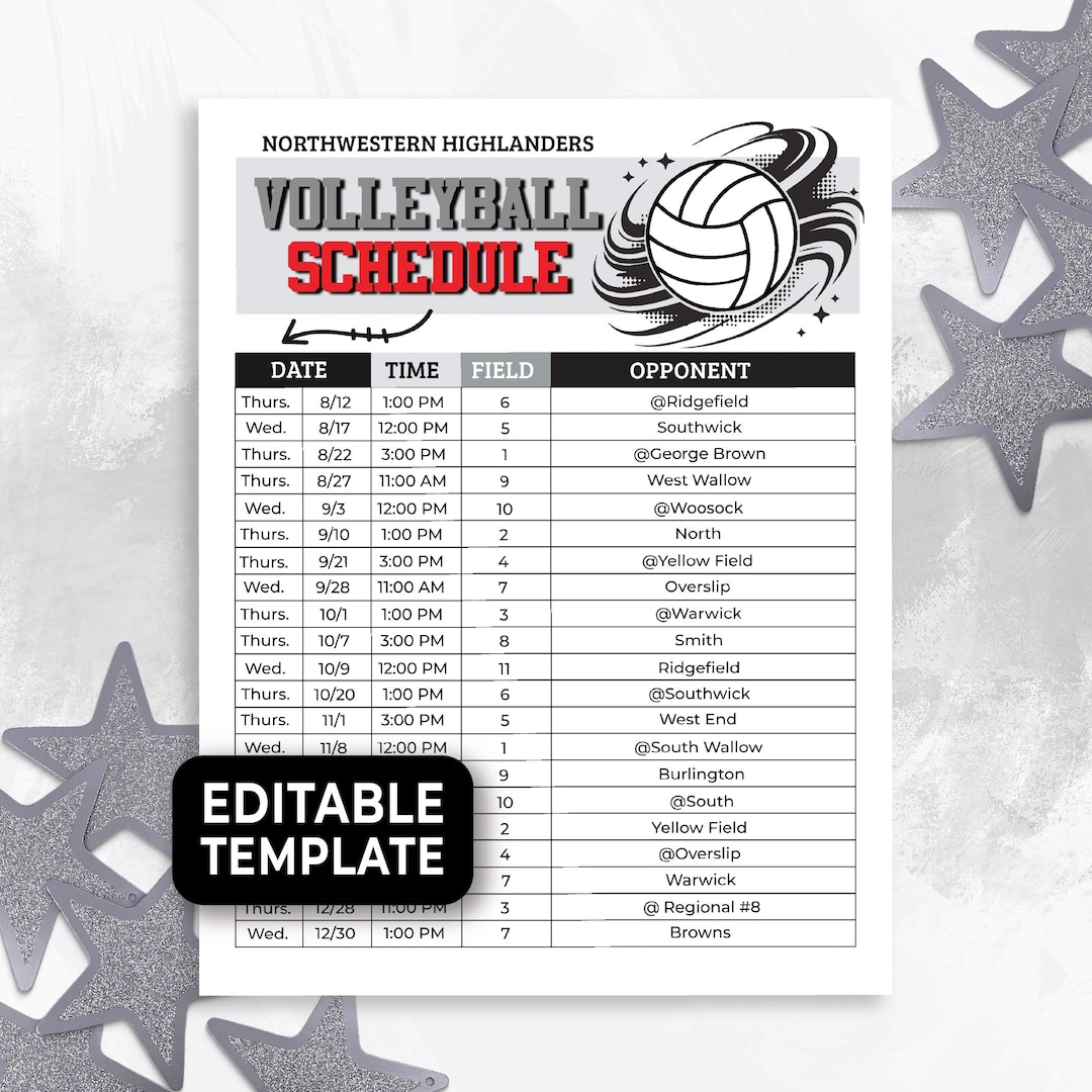 Editable Volleyball Schedule Template Volleyball Calendar Sports ...