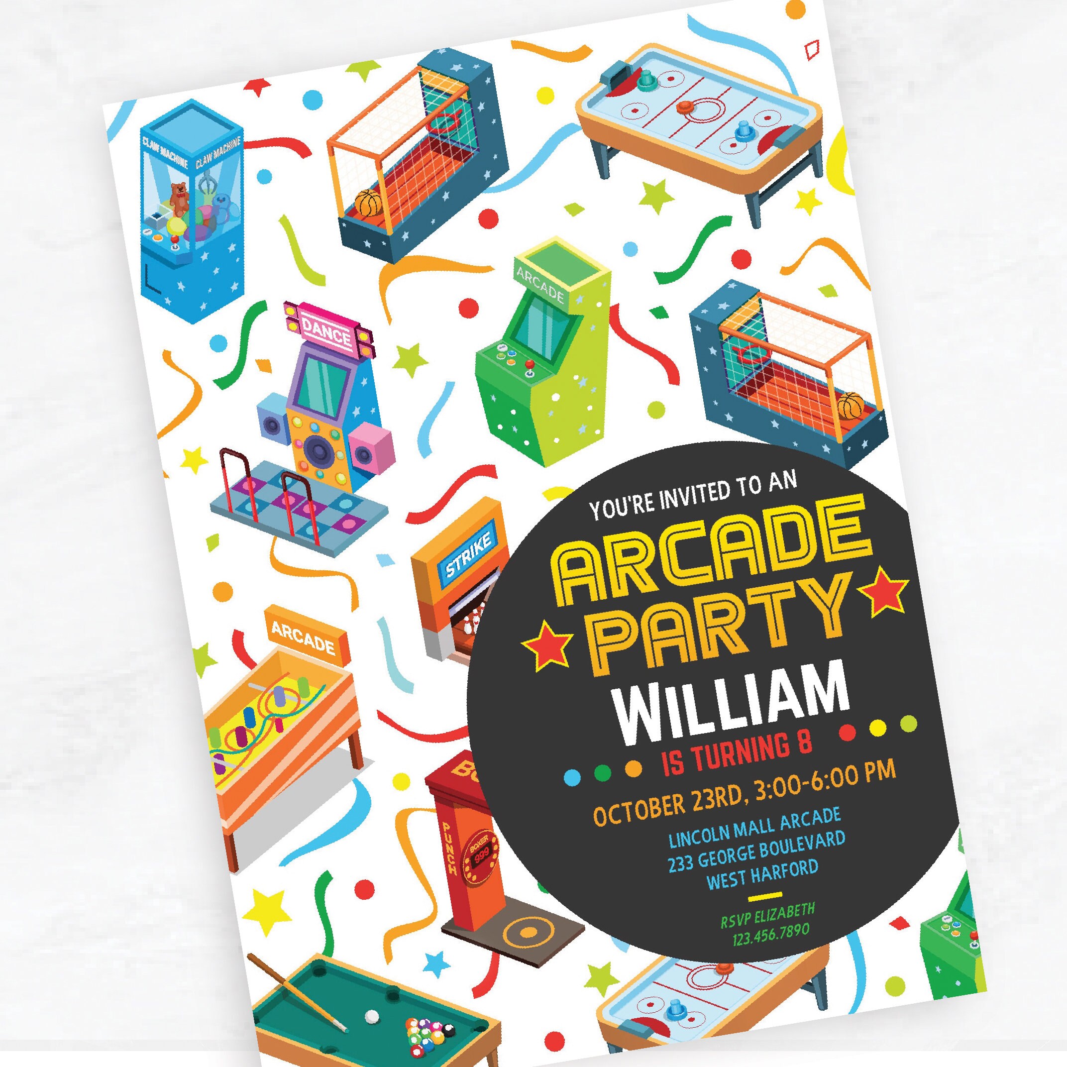 Editable Arcade Birthday Invitation Download, Boys Arcade Birthday ...