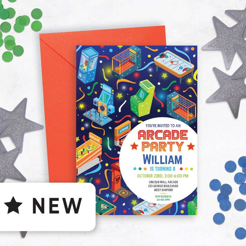 Editable Arcade Birthday Invitation Download, Boys Arcade Birthday ...
