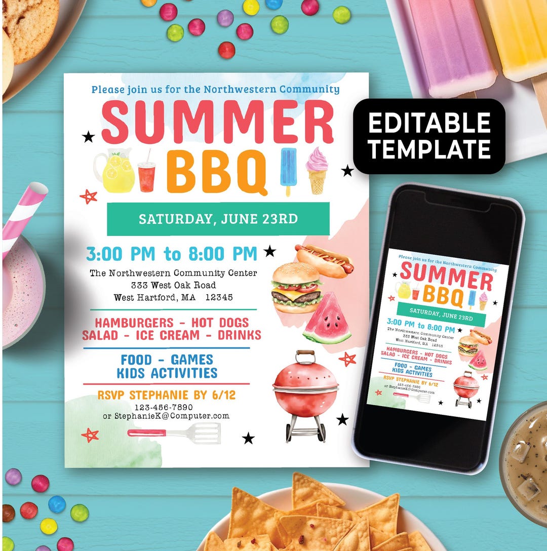 Editable Summer BBQ Flyer, Summer Cookout Flyer, Summer Picnic Flyer ...