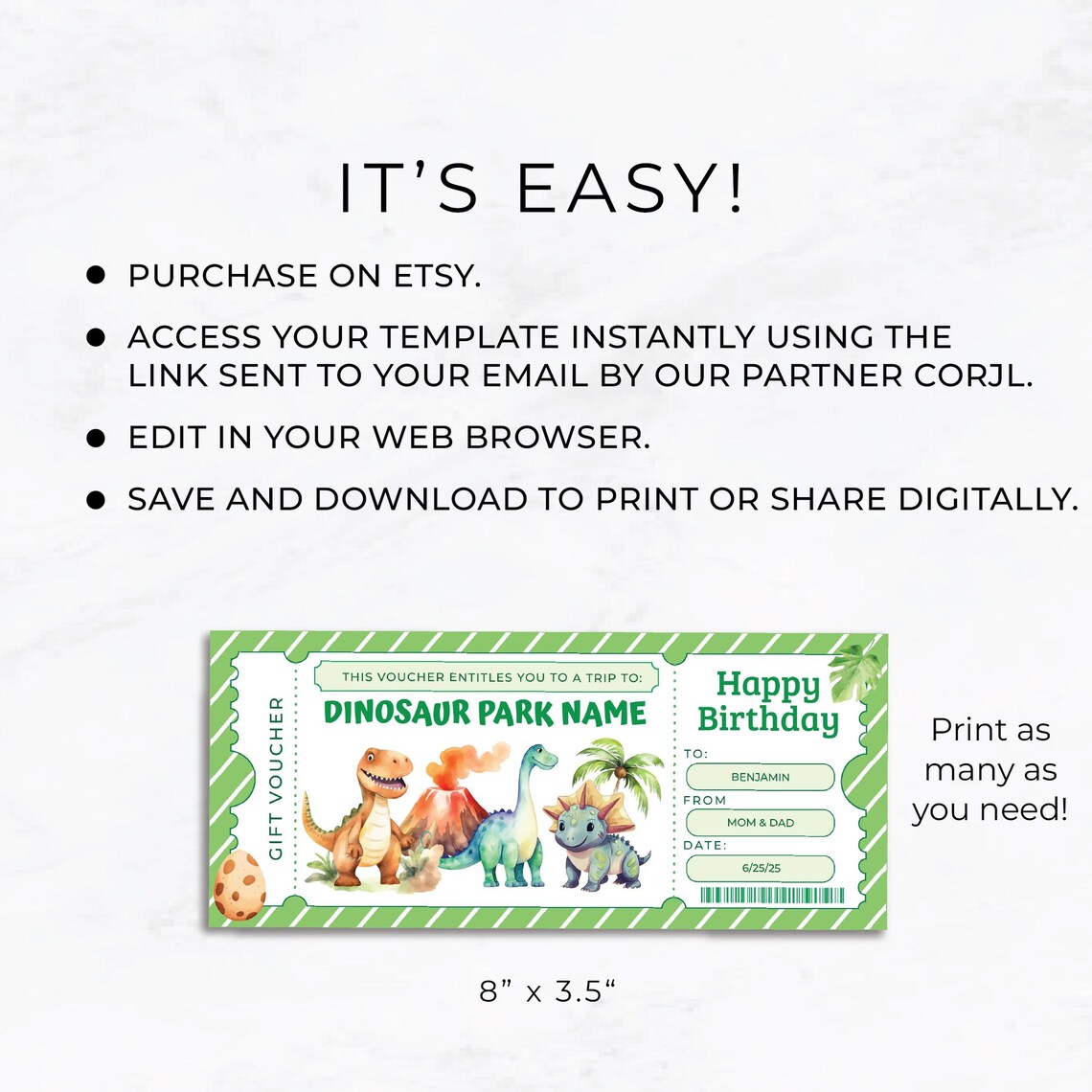 Editable Dinosaur Theme Park Voucher, Dinosaur Amusement Park Pass ...