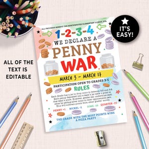 Editable Penny War Fundraiser Flyer, Penny Wars Flyer, PTA PTO Coin War ...