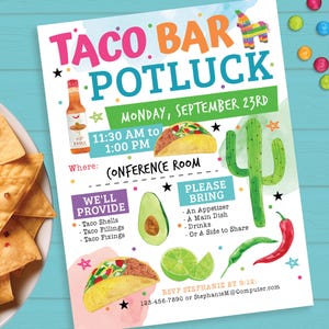 Editable Taco Bar Printable, Teacher Appreciation Taco Bar Sign Up ...