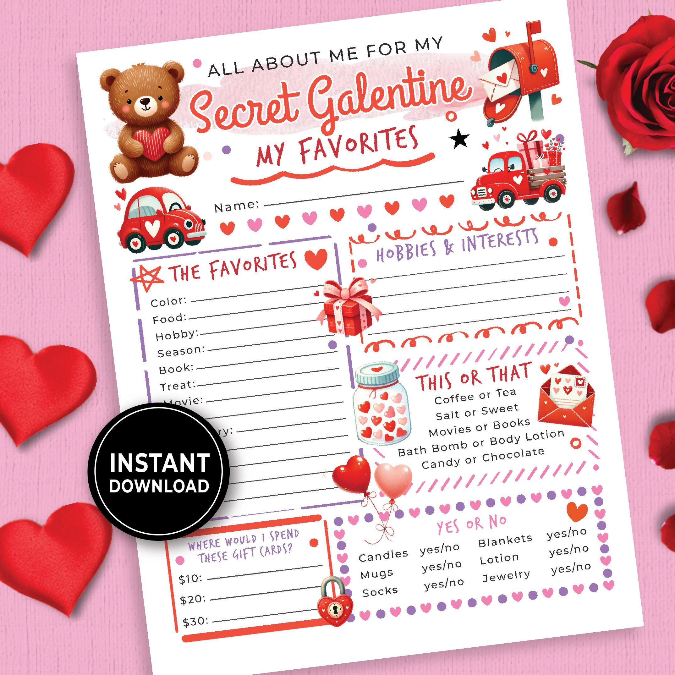 Secret Galentine Questionnaire, Secret Valentine's Day Gift Exchange ...