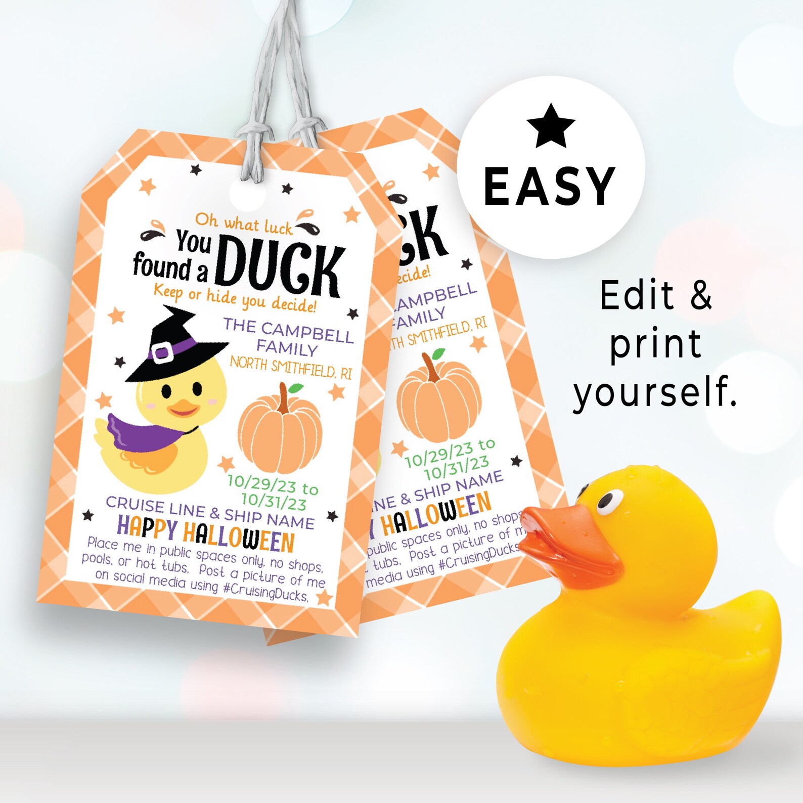 Editable Halloween Cruise Duck Tags, Printable Tags for Cruise Ship ...