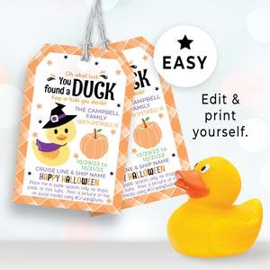 Editable Halloween Cruise Duck Tags, Printable Tags for Cruise Ship ...