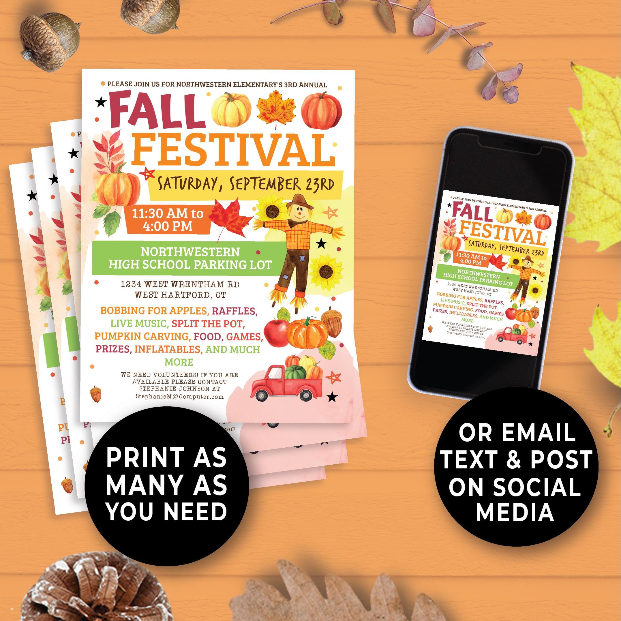 Editable Fall Festival Flyer Template, Fall Festival Fundraiser, Autumn ...