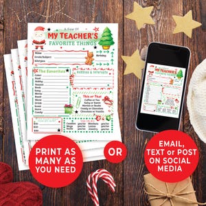Editable Teacher Favorite Things Christmas List Template, Teacher's ...