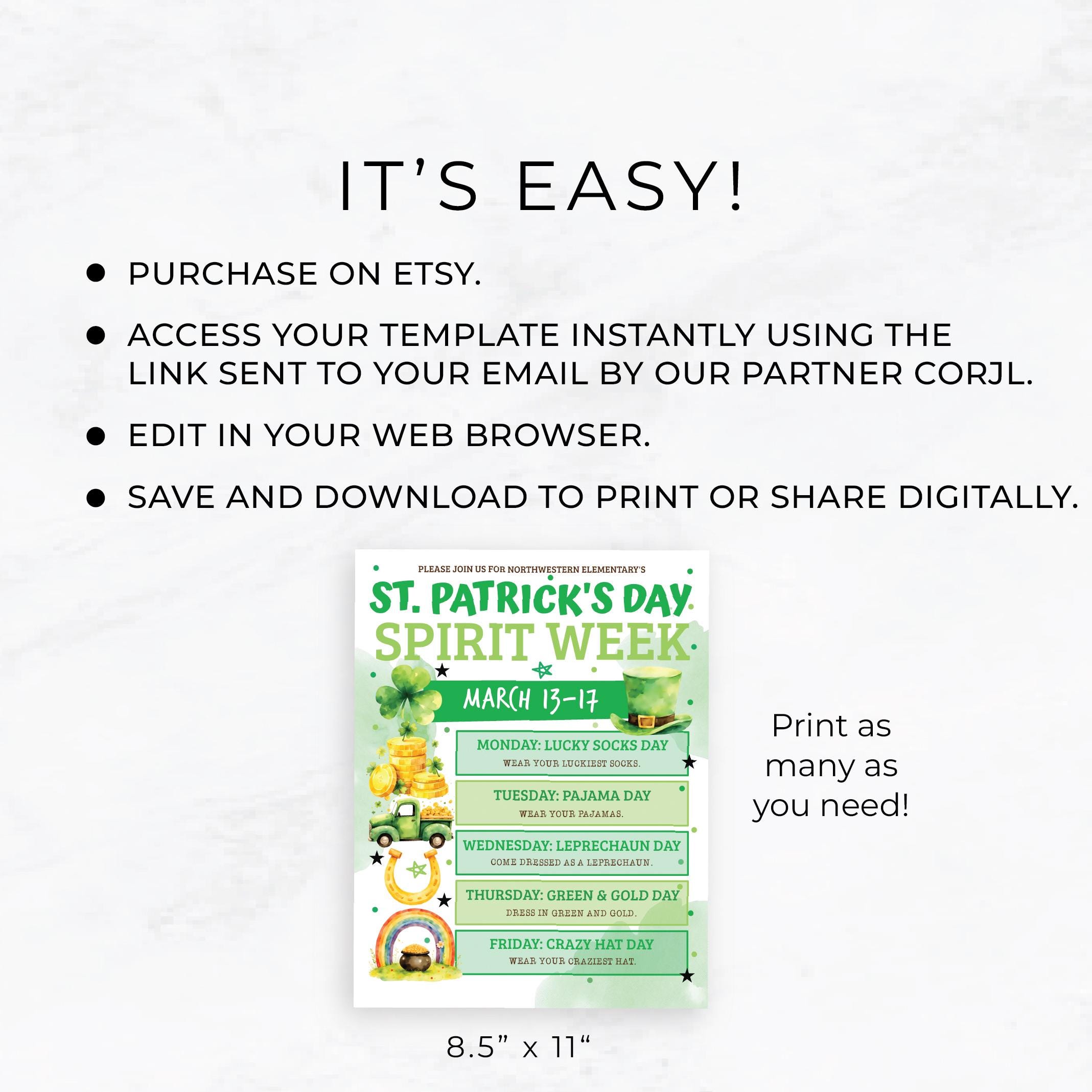 Editable St Patrick's Day Spirit Week Flyer, March Spirit Week Template ...