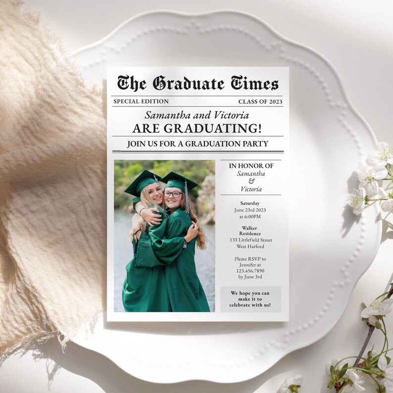 Editable Double Graduation Party Inviation Joint Graduation - Etsy