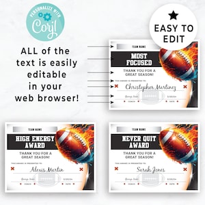 Football Awards Printable, End of Season/year Football Team Award ...