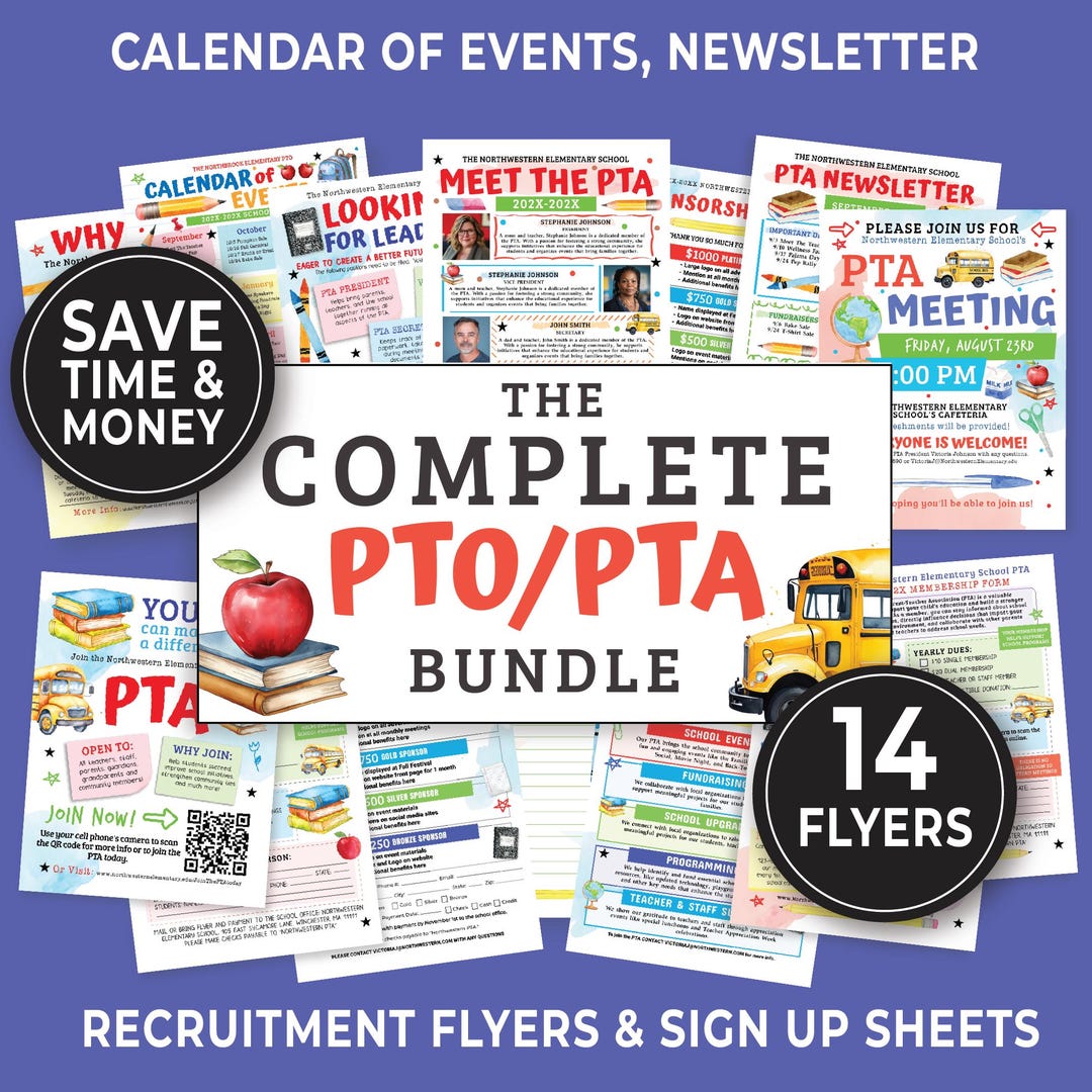 Editable PTO PTA Flyer Bundle Includes Newsletter, Volunteer ...
