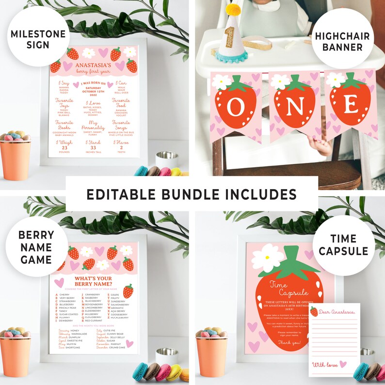 Editable Mega Bundle Berry First Birthday Party Printable - Etsy