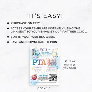Editable PTO PTA Volunteer Flyer, PTA Membership Form, Pta Sign up ...