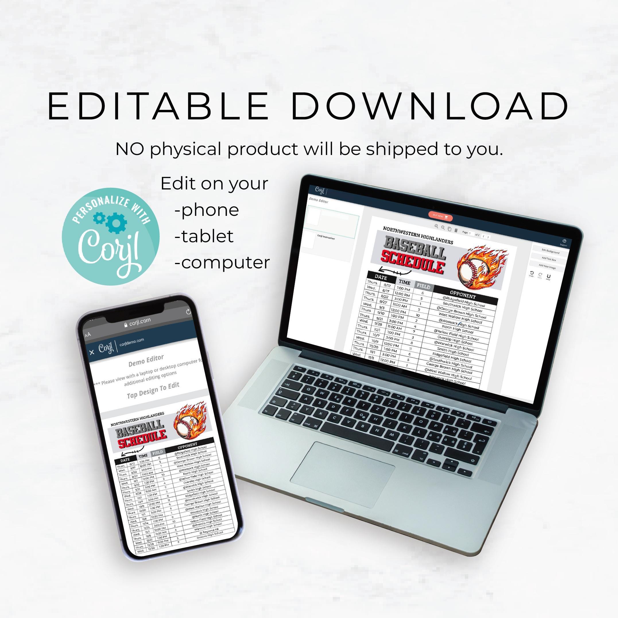 Editable Baseball Schedule Template, Baseball Calendar, Sports Schedule ...