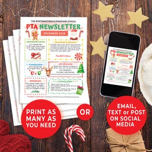 Editable PTO PTA Christmas Newsletter Template, December Fall ...