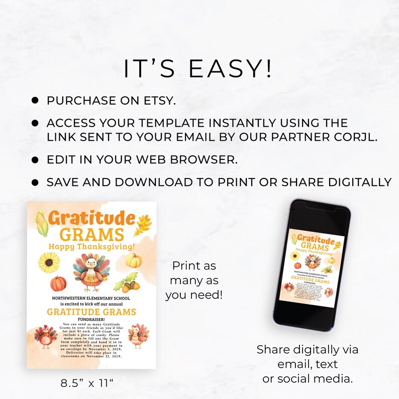 Editable Gratitude Gram Flyer, Gobble Gram Sheets, Thanksgiving Candy ...