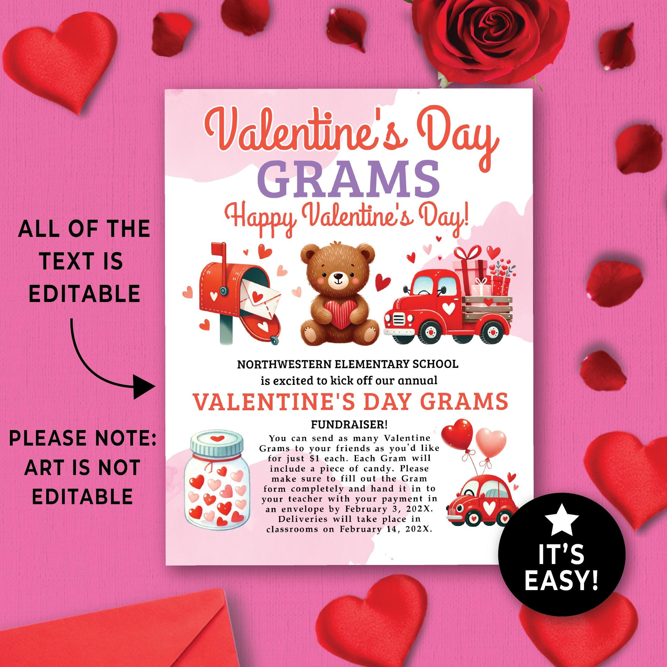 Editable Valentine Candy Gram Flyer Template, Printable Valentine's Day ...