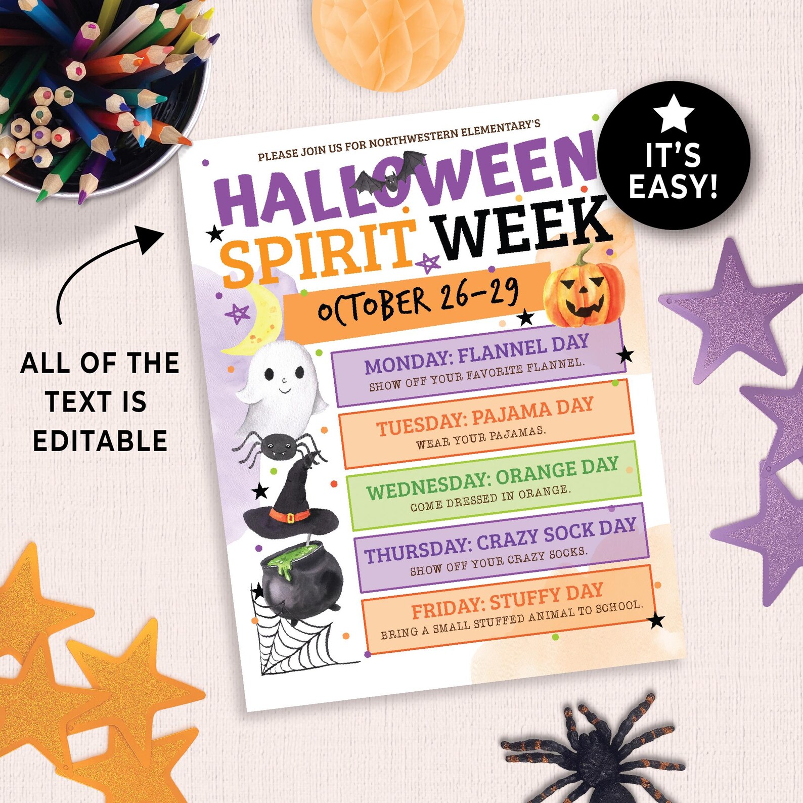 Editable Halloween Spirit Week Flyer, Fall Spirit Week Template, School ...