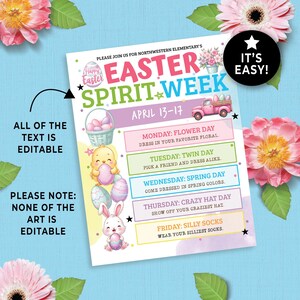 Editable Easter Spirit Week Flyer, Spring Spirit Week Template, April ...