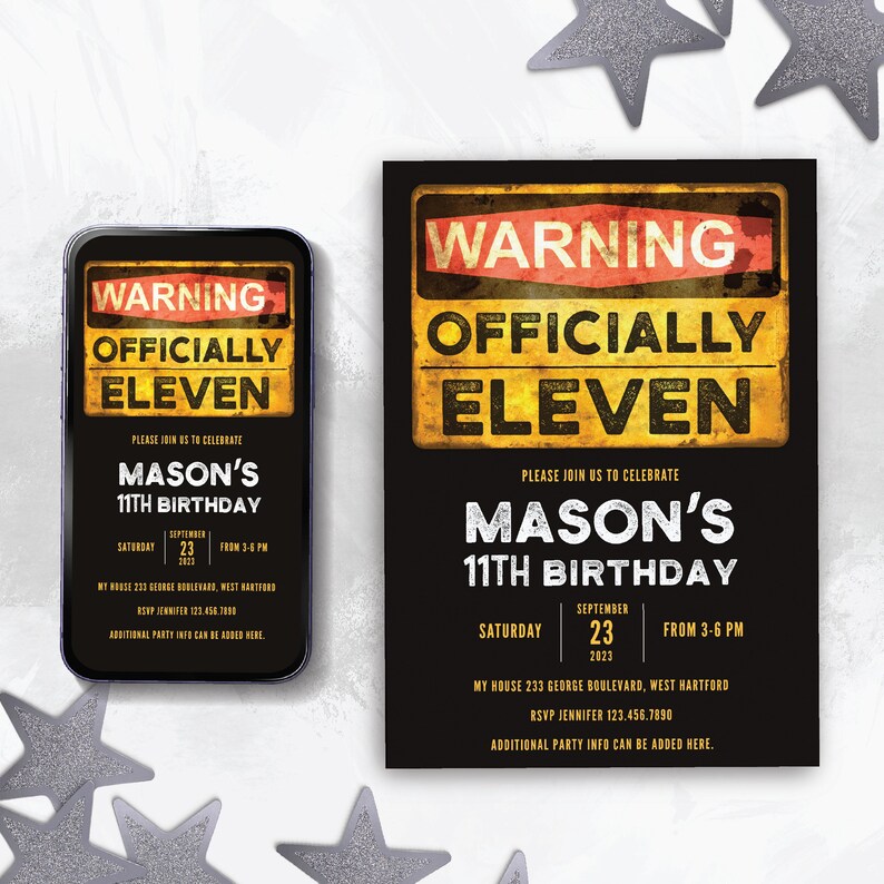 Editable 11th Birthday Invitation Boy Digital Download, Simple 11 Year Old Birthday Party ...