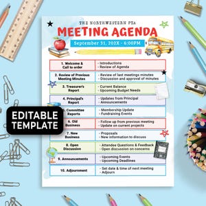 Editable PTO PTA Meeting Agenda Template Flyer 299HL - Etsy